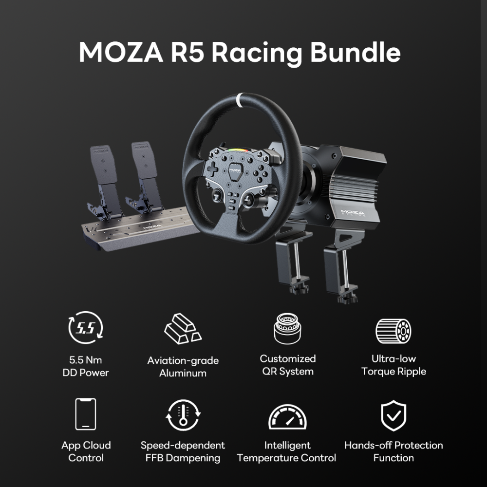 MOZA R5 Bundle（R5 Base, ES Wheel, SR-P Lite double Pedals，R5 Table ...