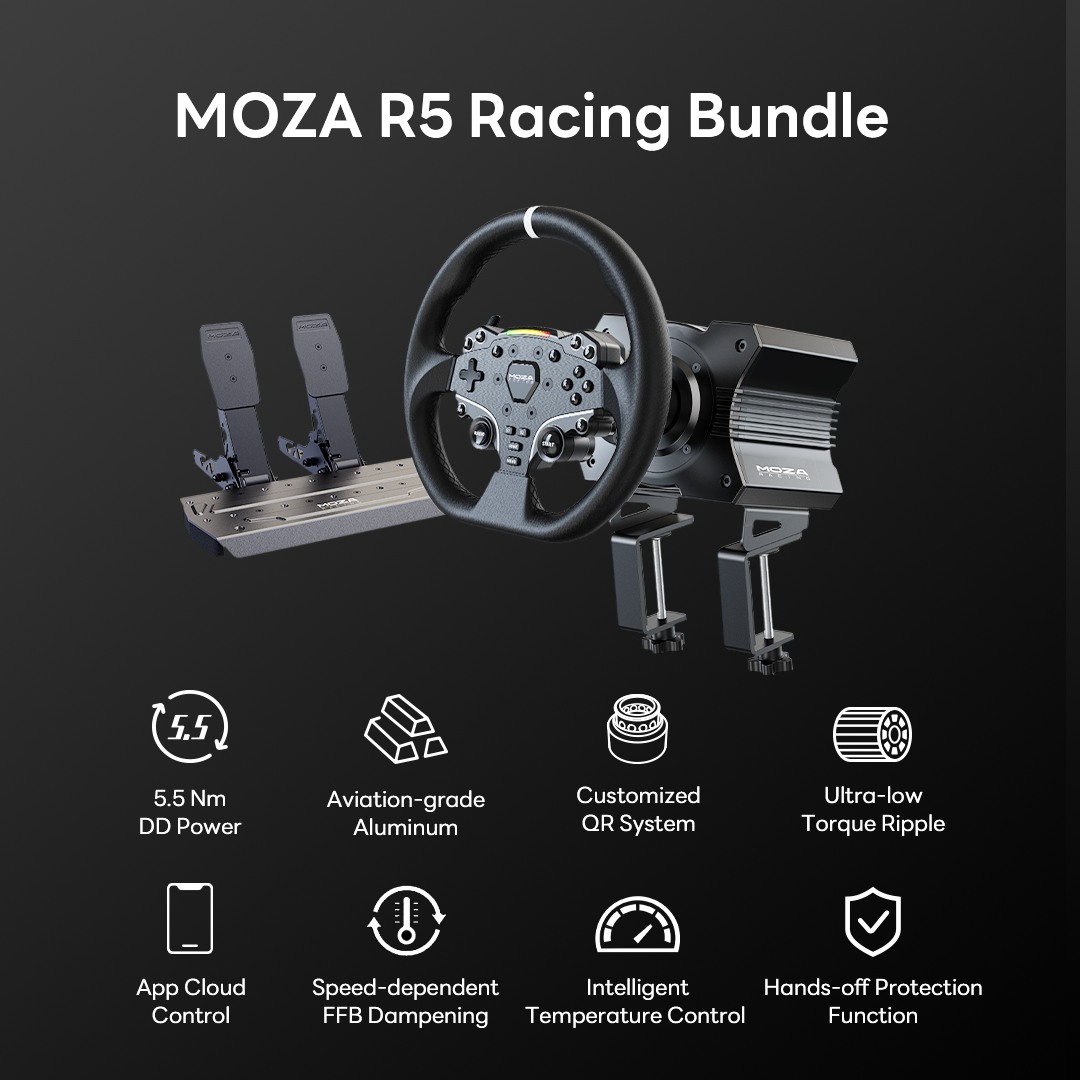 MOZA R5 Bundle（R5 Base, ES Wheel, SR-P Lite double Pedals，R5 Table ...